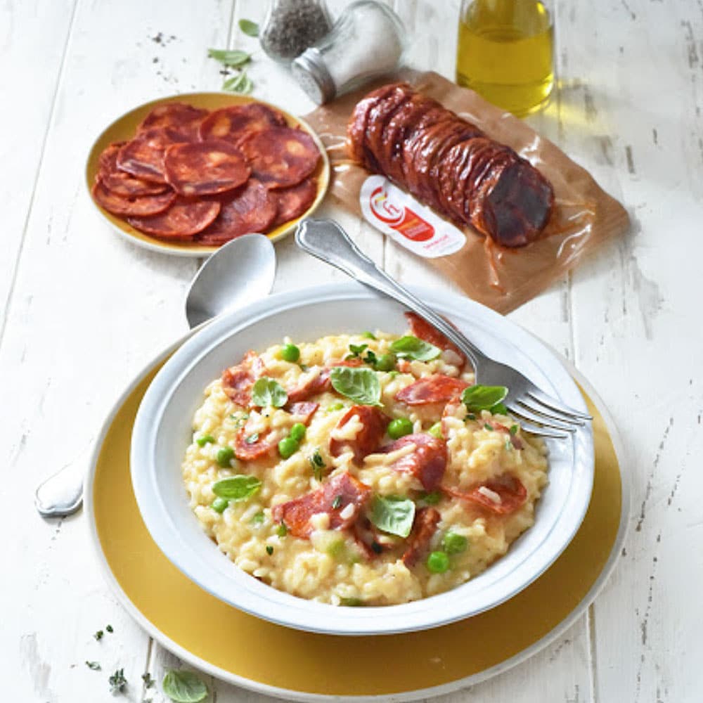 Risotto con #spanishchorizo y guisantes por Dorian Cuisine - Educarne